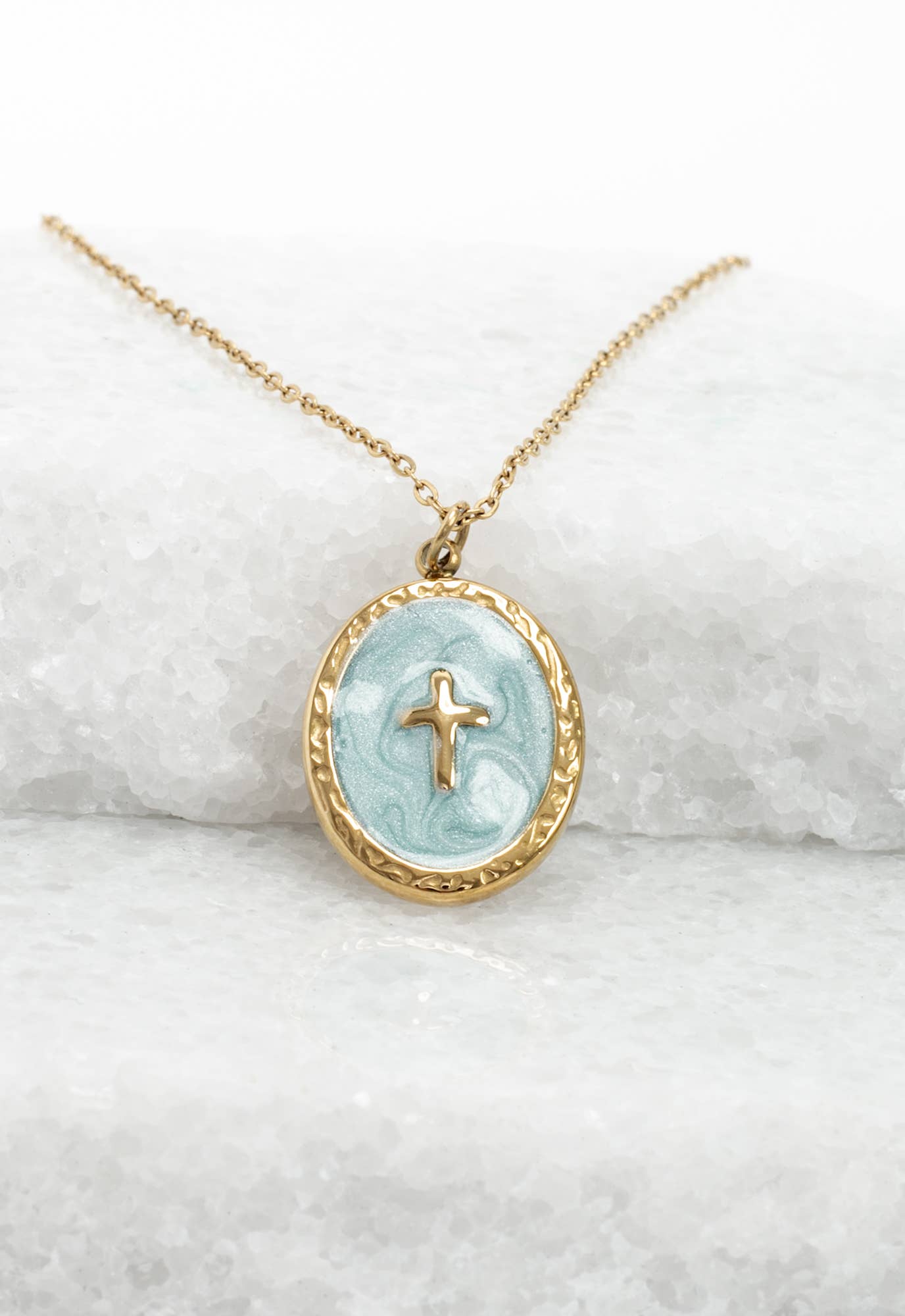 Shine Bright Cross Pendant in Mint - Reversible - 14k gold – Hands ...